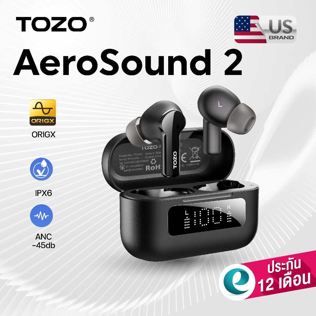 [ประกันศูนย์ไทย] TOZO AeroSound 2 หูฟังบลูทูธ AeroSound2 หูฟังเบสหนัก หูฟังอินเอีย Bluetooth5.3 ...