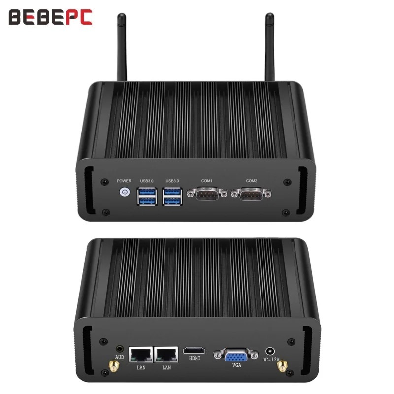 BEBEPC Industrial Mini PC Fanless Intel Core i5 5200U i7 4500U 2*COM RS232 Mini Computer Desktop ...