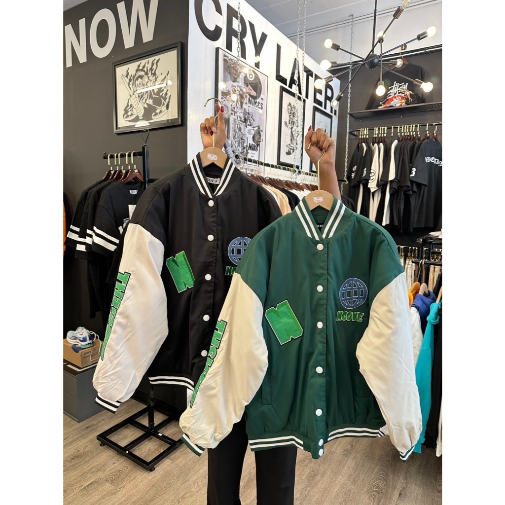 เสื้อแจ็คเก็ตคอวีแขนยาวด้านหน้ามีกระดุม-ด้านหลังปักลายโลก THCASURY ...