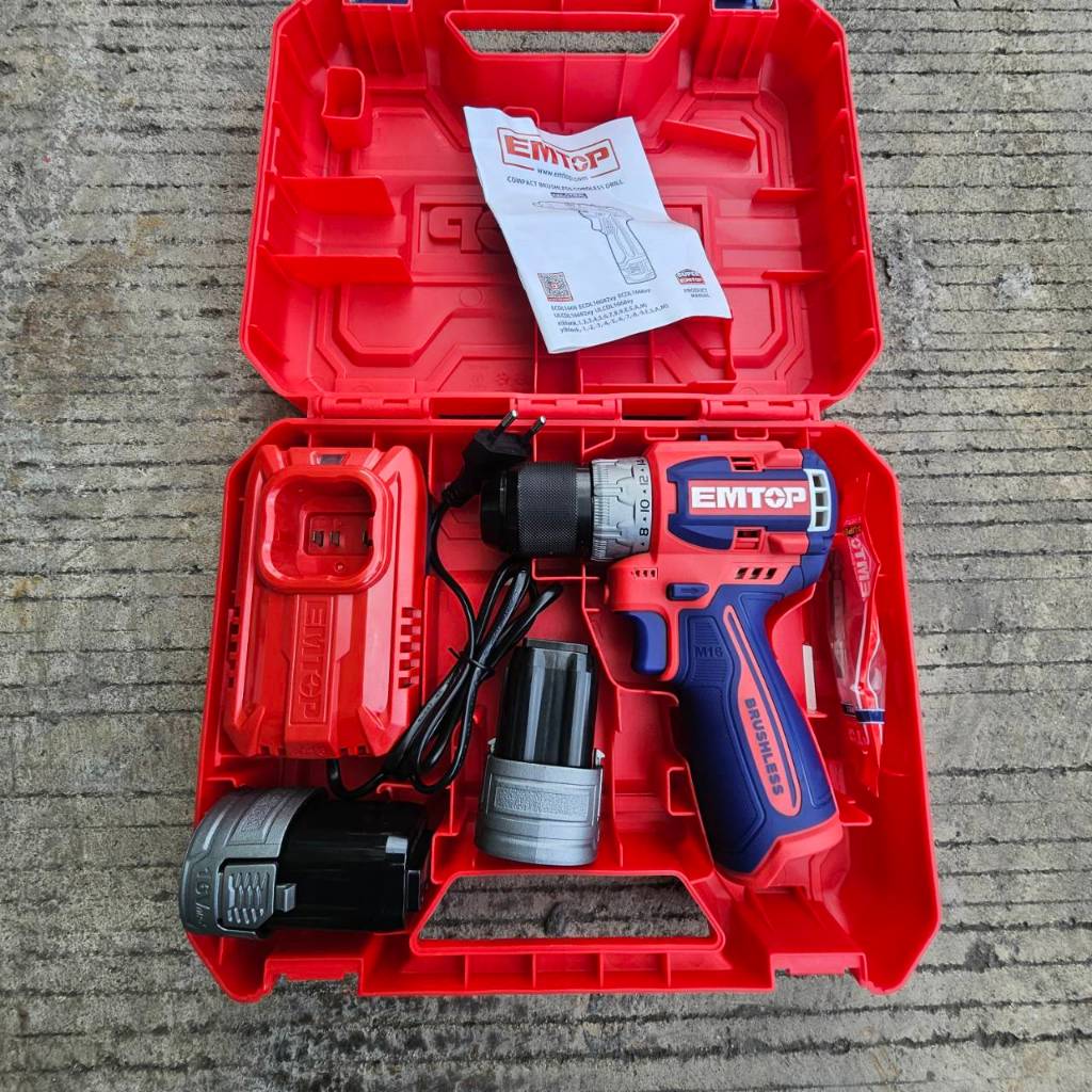 EMTOP สว่านแบตเตอรีไร้สาย 16V แรงบิด 60Nm. รุ่น ECDL16682 มอเตอร์ไร้แปรงถ่าน | Shopee Thailand