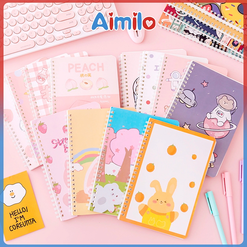 Aimilo สมุดโน๊ต สมุดจดบันทึก จดไดออารี่ สมุดโน๊ตสันห่วง กระดาษสีเบจ ...