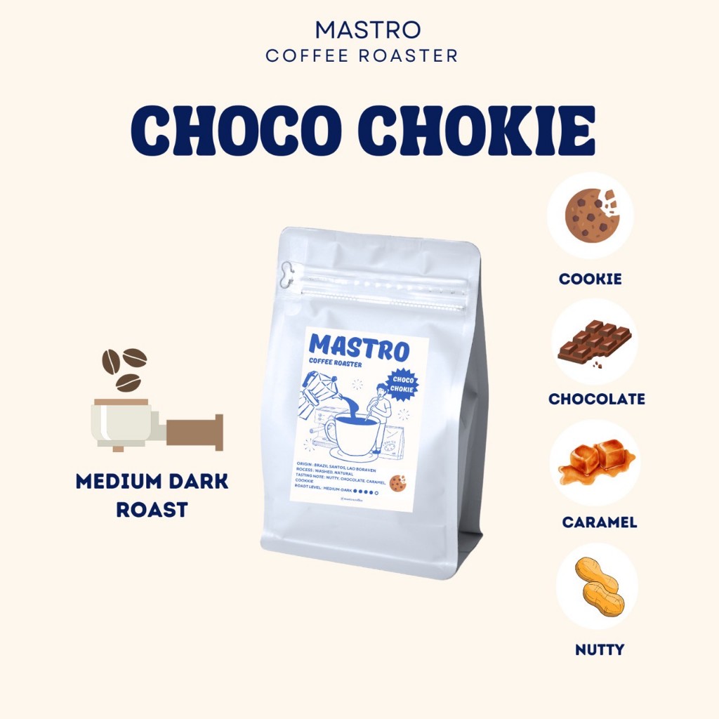 เมล็ดกาแฟคั่วกลางเข้ม Choco Chokie (Brazil Santos ,Lao boraven ...