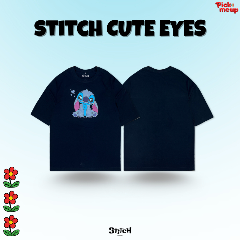 Pick Me Up เสื้อยืดพิมพ์ลาย Stitch Cute Eyes สีกรม ลิขสิทธิ์ Disney ...