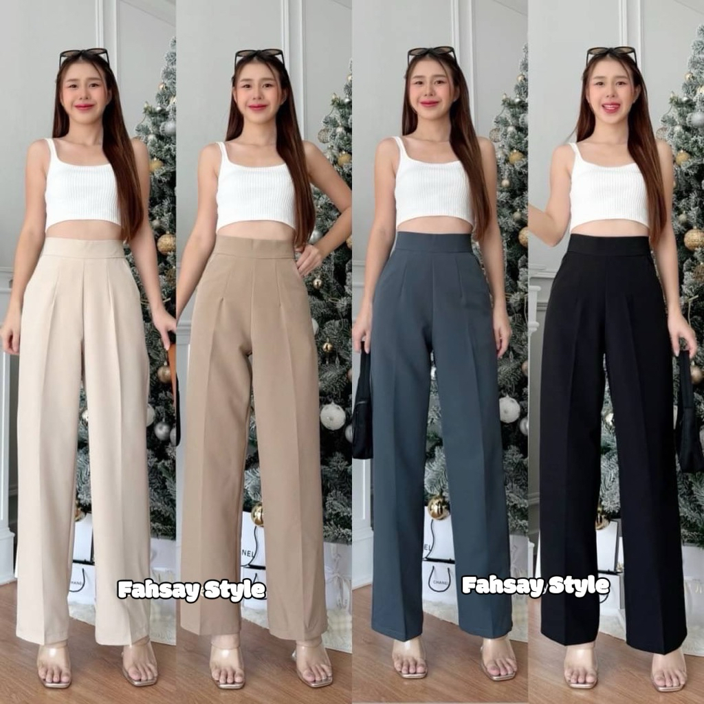 กางเกงกระบอกใหญ่รุ่น Basic ซิปหลังดีเทลสวย A11 | Shopee Thailand