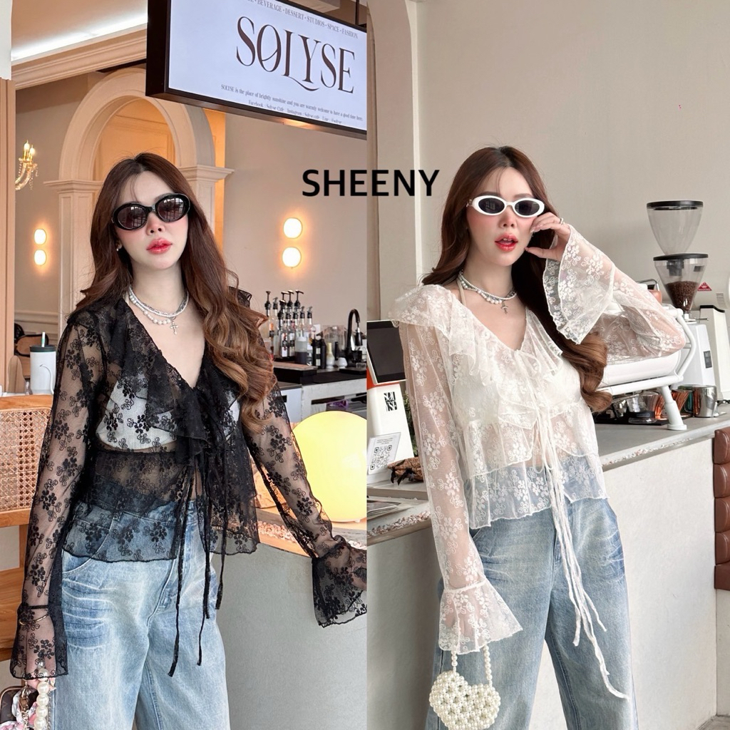 เสื้อลูกไม้ซีทรูระบาย SHEENY | Shopee Thailand