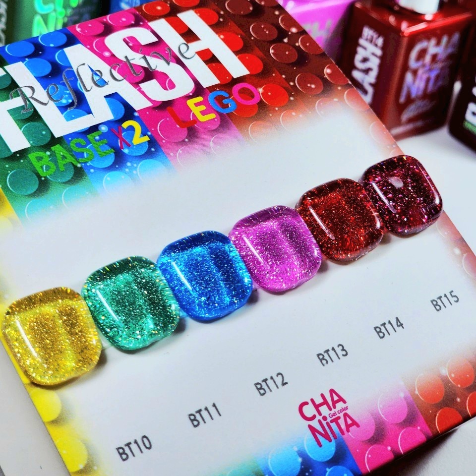 แยกขาย เบสสีเจล CHANITA BaseX2 LEGO Flash glitter 6สีเบสเจลเนื้อกลิ๊ตเต ...