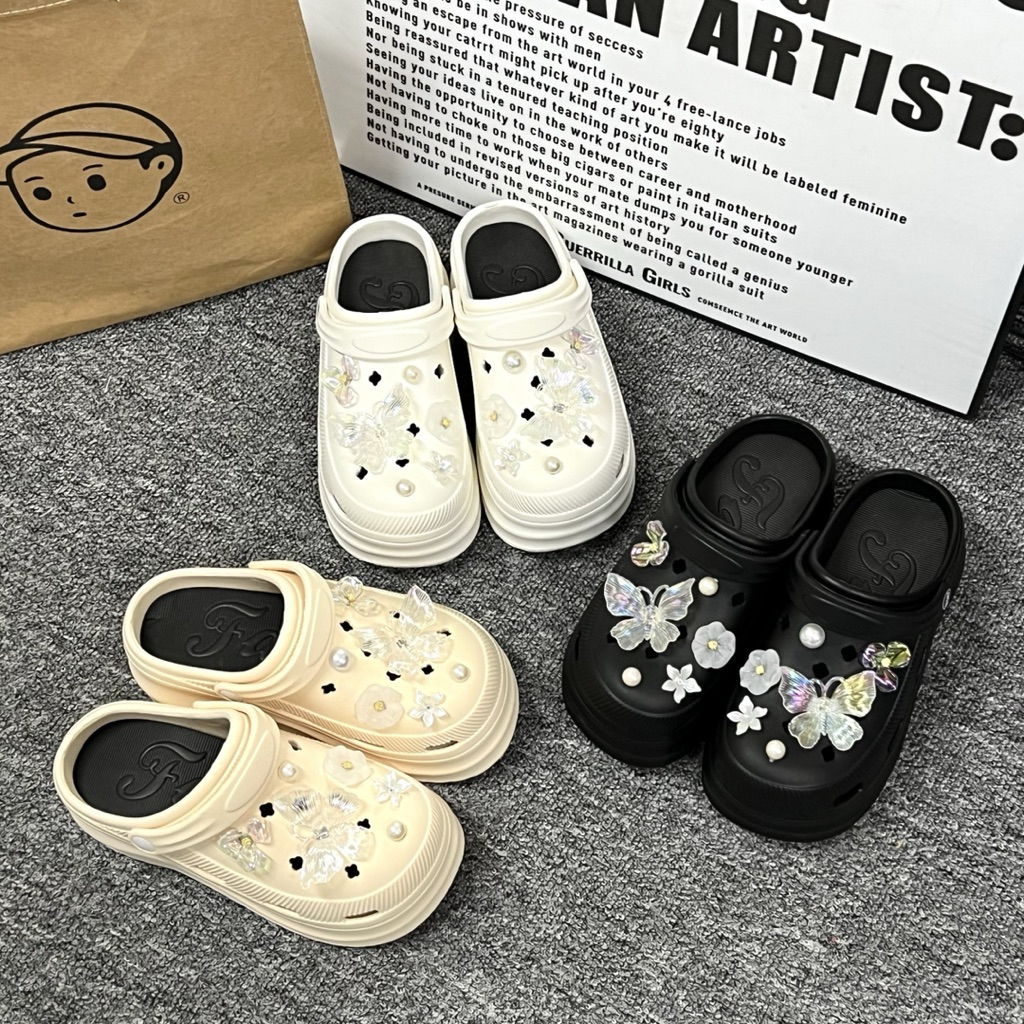 รองเท้าหัวโต แฟชั่นดอกไม้ผีเสื้อสีรุ้ง คอลเลกชั่นสุดฮิต สีพลาสเทล สุดแก ...