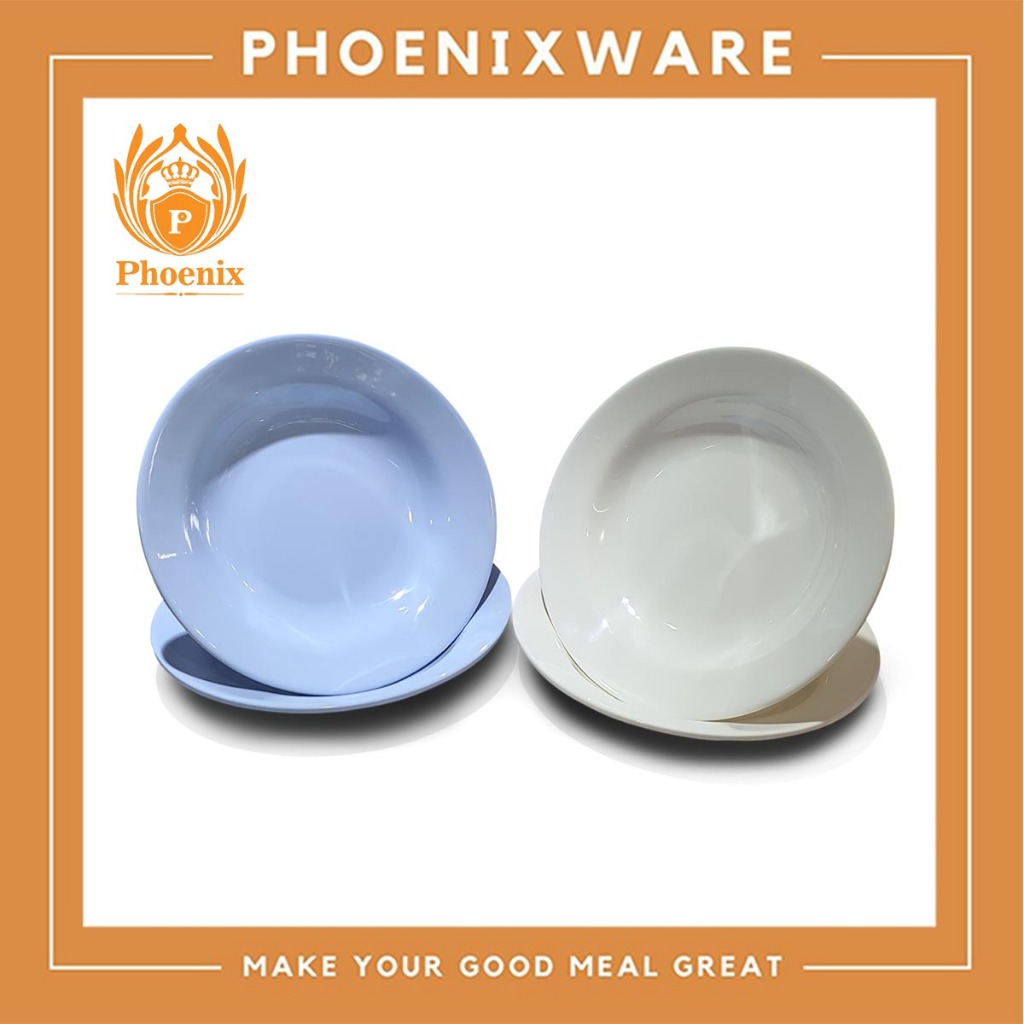 จานกลม 8 นิ้ว สีขาว - สีฟ้า จานลึก เมลามีน Phoenix AA-002 AA-002B ...