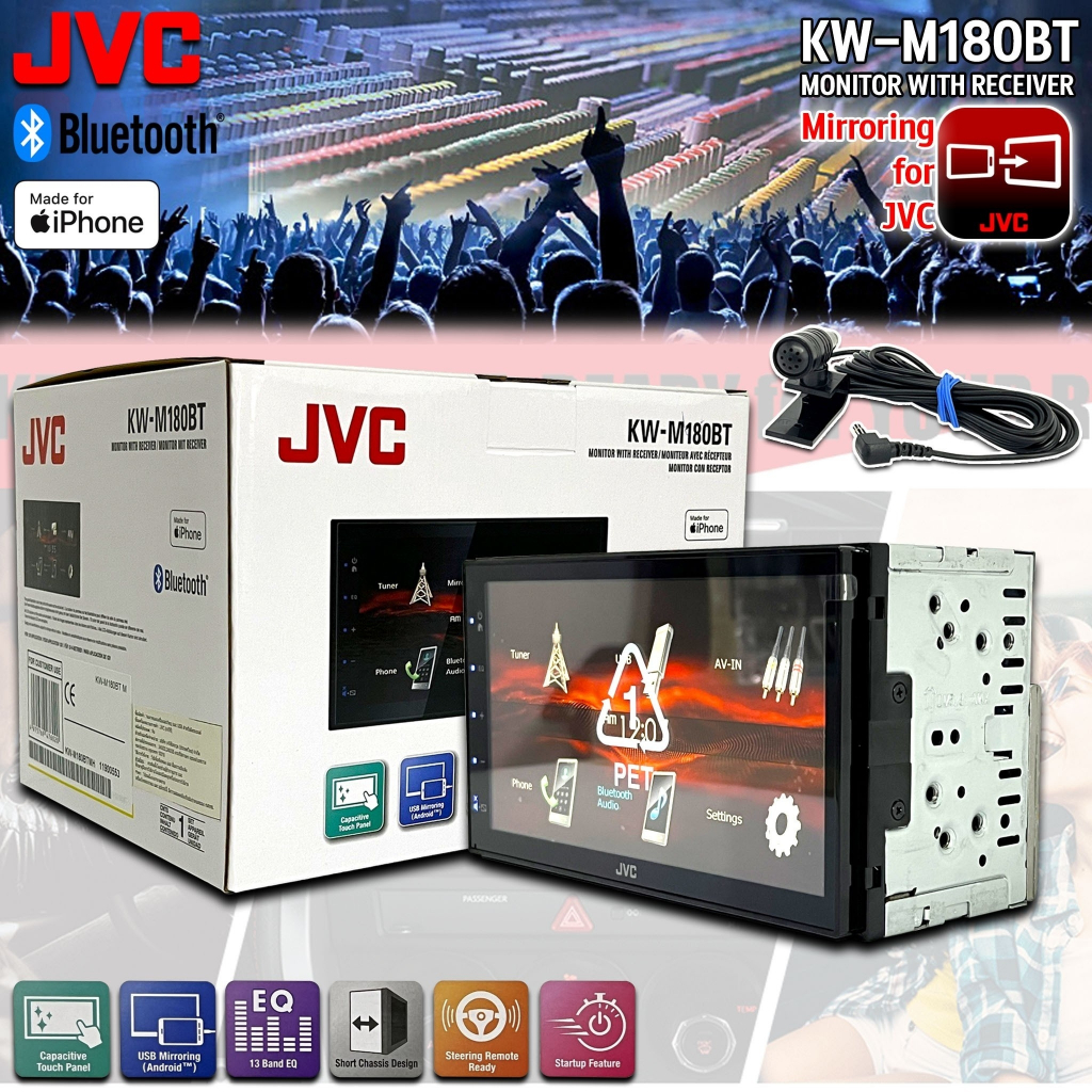 JVC DVD 2 DIN เครื่องเสียงติดรถยนต์จอสัมผัส 6.8” BLUETOOTH JVC KW-M180BT รองรับการ MIRROR LINK ...