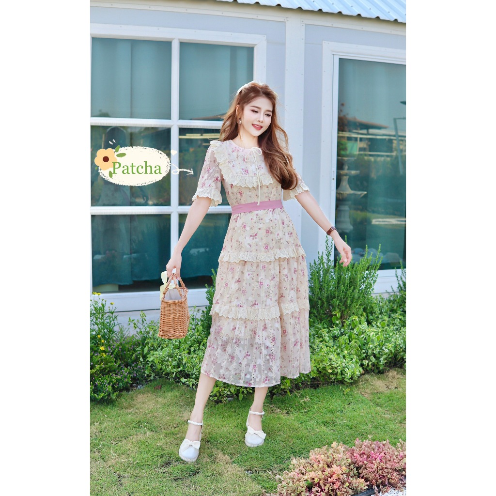 "เช็คสต็อคสินค้าก่อนสั่งซื้อค่ะ" PATCHA เดรสยาวผ้าปักลูกไม้ทั้งตัวอย่างดี | Shopee Thailand