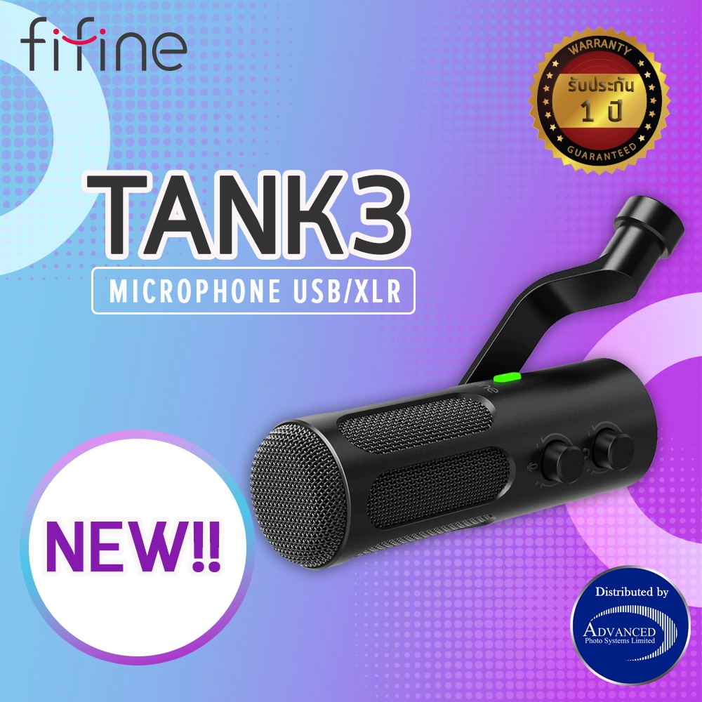 ไมโครโฟนไดนามิก FIFINE TANK3 USB/XLR DYNAMIC MIC WITH I/O CONTROL & QUICK-MUTE IN TYPE-C (รับ ...
