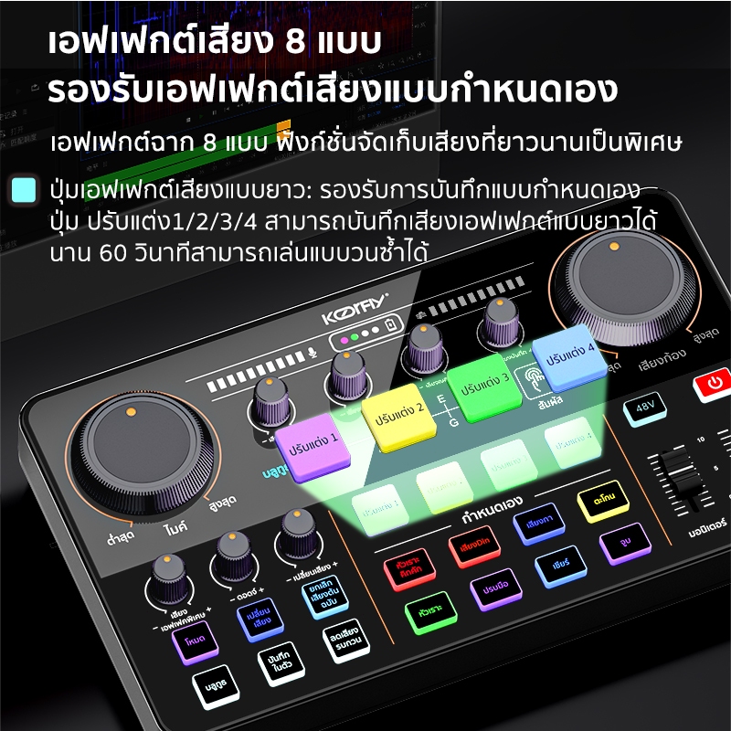 ซาวการ์ด KOORFLY KF04 การ์ดเสียง การ์ดเสียงไลสด แต่งเอฟเฟกต์ได้ ร้องเพลง Audio Interface Sound ...