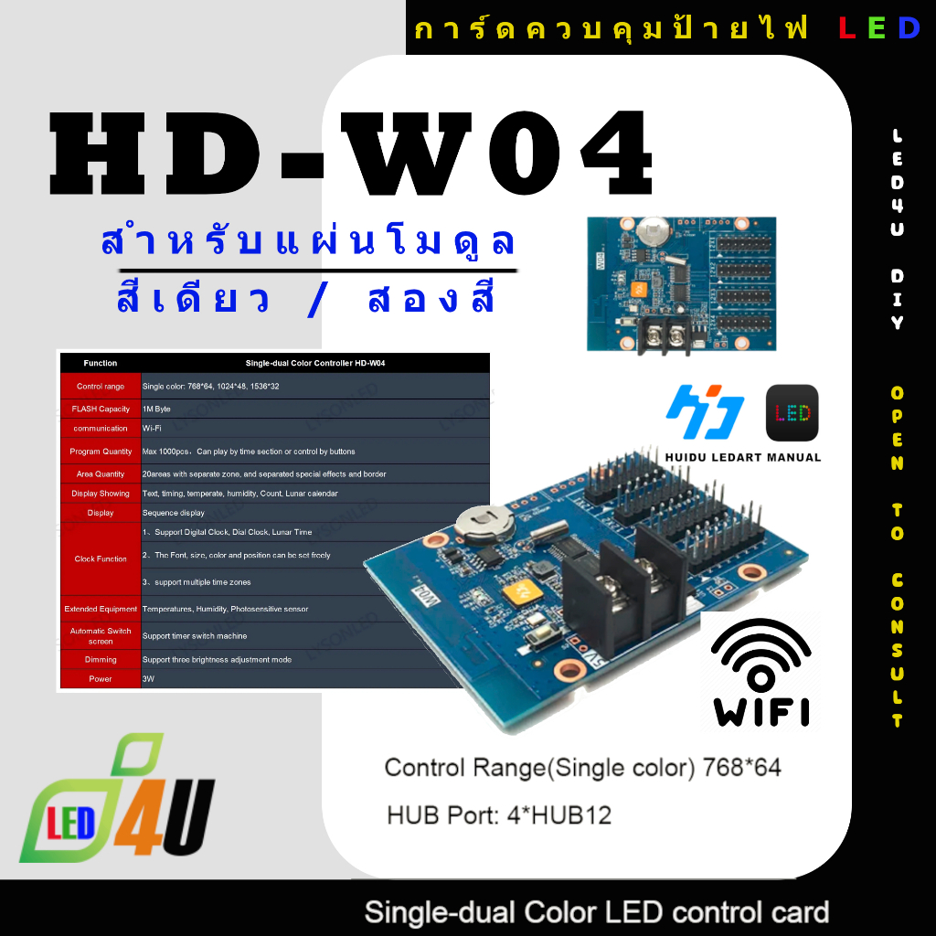HD-W04 HD-W4 การ์ดสำหรับควบคุมป้ายไฟ LED ป้ายไฟวิ่ง ป้ายไฟตัวอักษร ป้ายไฟโฆษณา ป้ายไฟร้านค้า ...