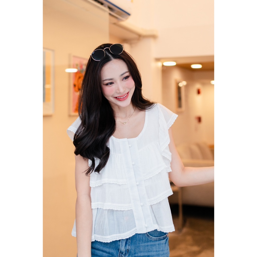 [พิมพ์โค้ด SISDEC ลด 60.- ] M1534 เสื้อระบายชั้นๆ สไตล์สาวเกาหลีแต่งริมลูกไม้น่ารัก 270 ...