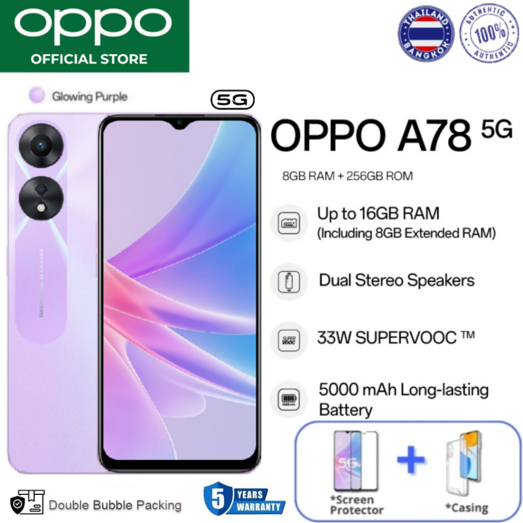(8+256) มือถือ OPPO A78 5G 5000mAh ชาร์จเร็ว แบตเตอรี่ขนาดใหญ่ 67W ...