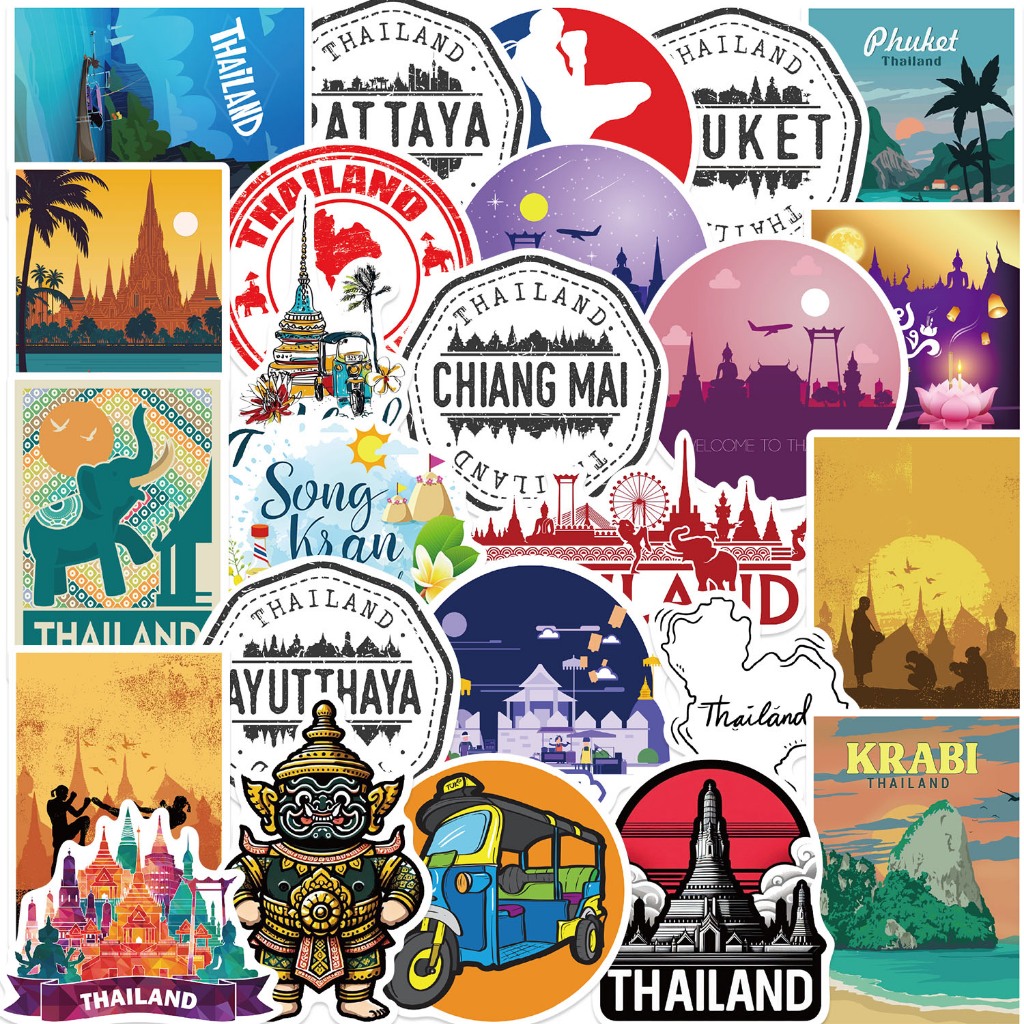 Thailand ประเทศไทย กรุงเทพฯ สงกรานต์ Phuket sticker vintage ticket สติก ...