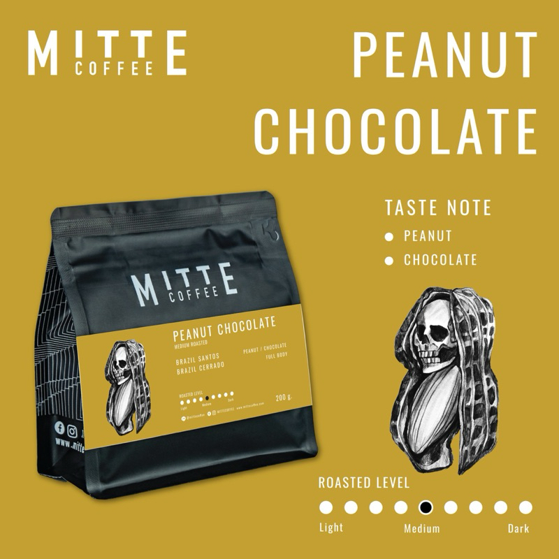 Mitte Coffee เมล็ดกาแฟคั่วกลาง Peanut Chocolate มี 3 ขนาด 200 กรัม ...