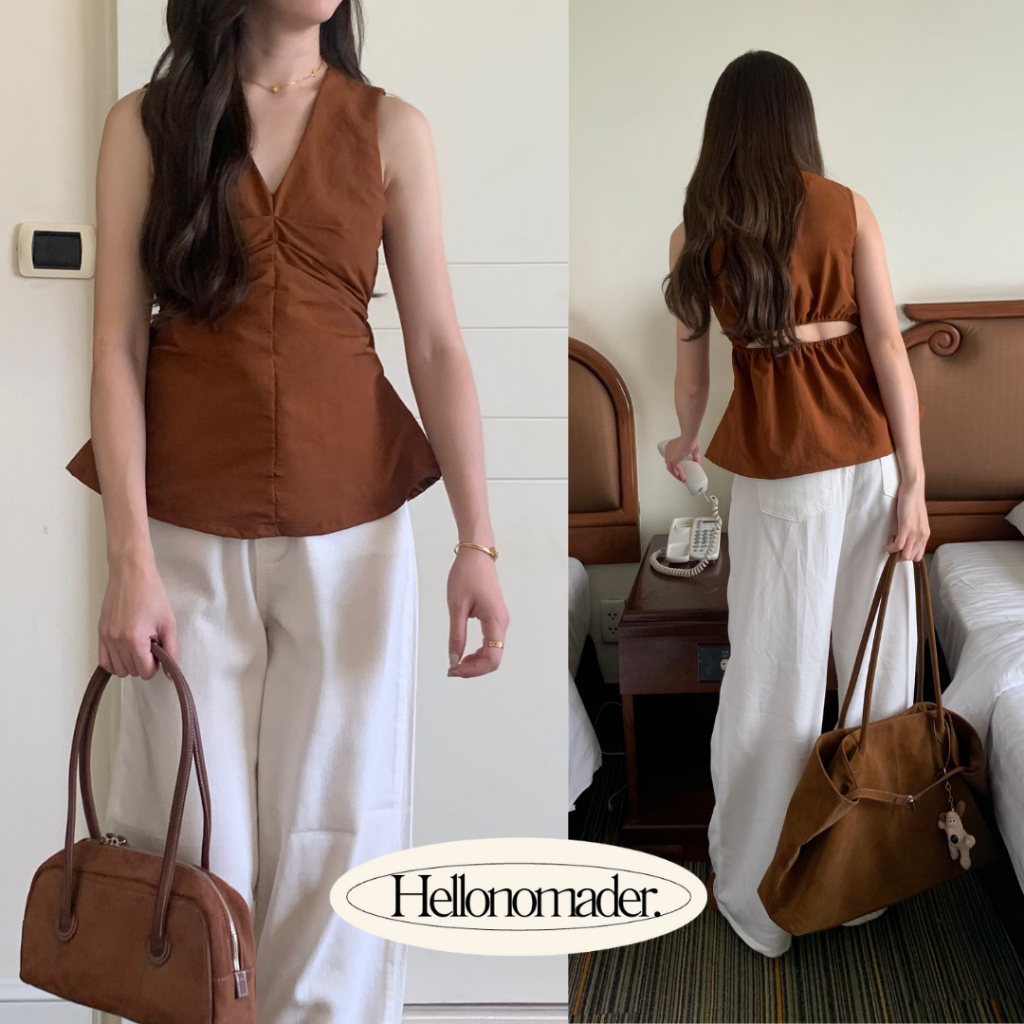 NOMADE.& พร้อมส่ง Elysee Autumn Top {เสื้อแขนกุดคอวีเว้าหลัง} | Shopee Thailand
