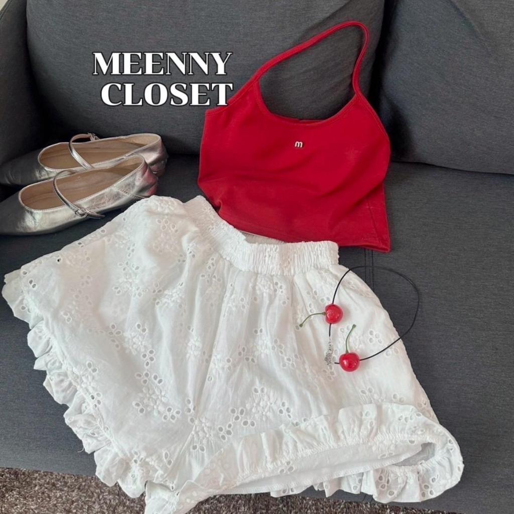 Meenny Closet | KM07 กางเกงขาสั้นปักลายฉลุมินิมอล Brand MEENNY | Shopee Thailand