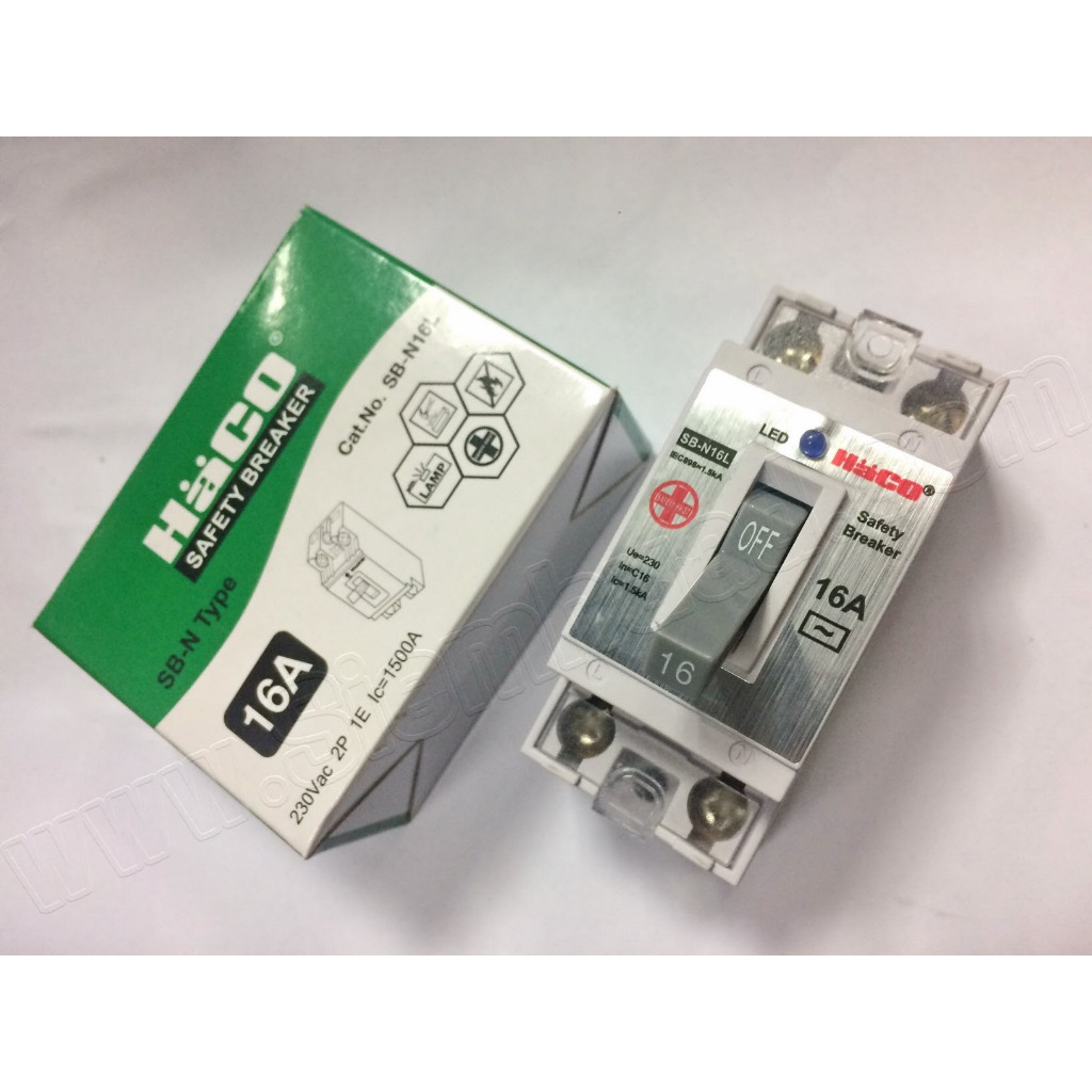 HACO เซฟตี้เบรคเกอร์ป้องกันไฟเกิน มีสัญญาณไฟสีฟ้า 16A - 32A เบรกเกอร์ตัดไฟ รุ่น SB-N16L.-N32L ...