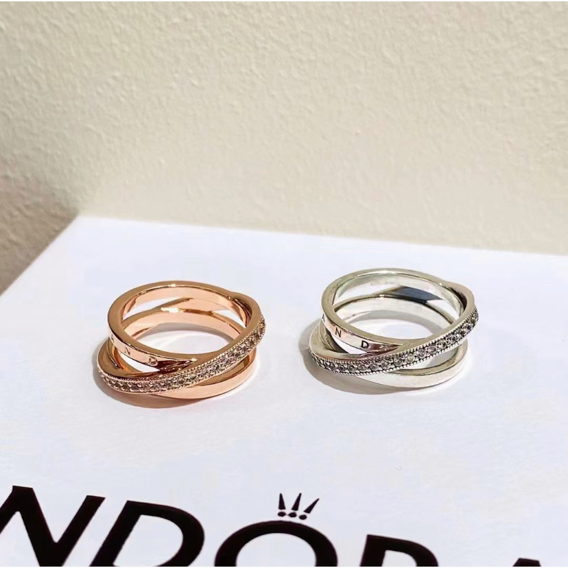 [ส่งจากกรุงเทพ]เงิน925 14k แหวนเพชร แหวนแฟชั่น Pavé Interlacing Three-Ring เครื่องประดับแฟชั่น ...