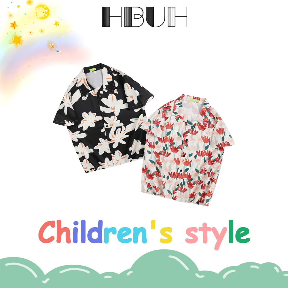 พร้อมส่ง เสื้อเชิ้ตแขนสั้น คอปก ลายดอกไม้ ขนาดเล็ก ขนาดกลาง 110-140 ซม. ...