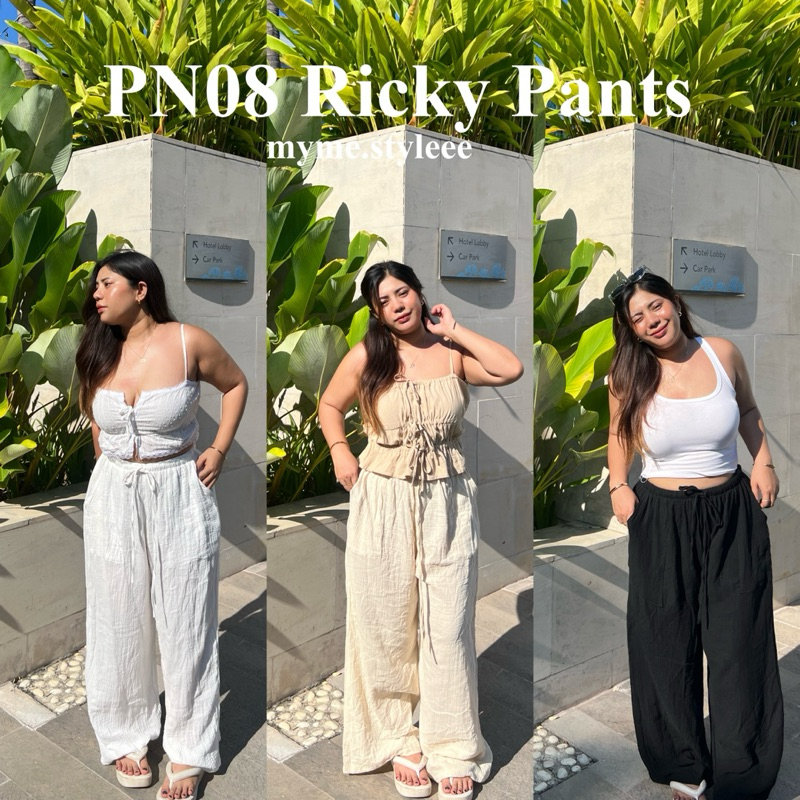PN08 Ricky Pants กางเกงผ้าสาลูกระเป๋าแปะสาวอวบ - myme.styleee | Shopee Thailand
