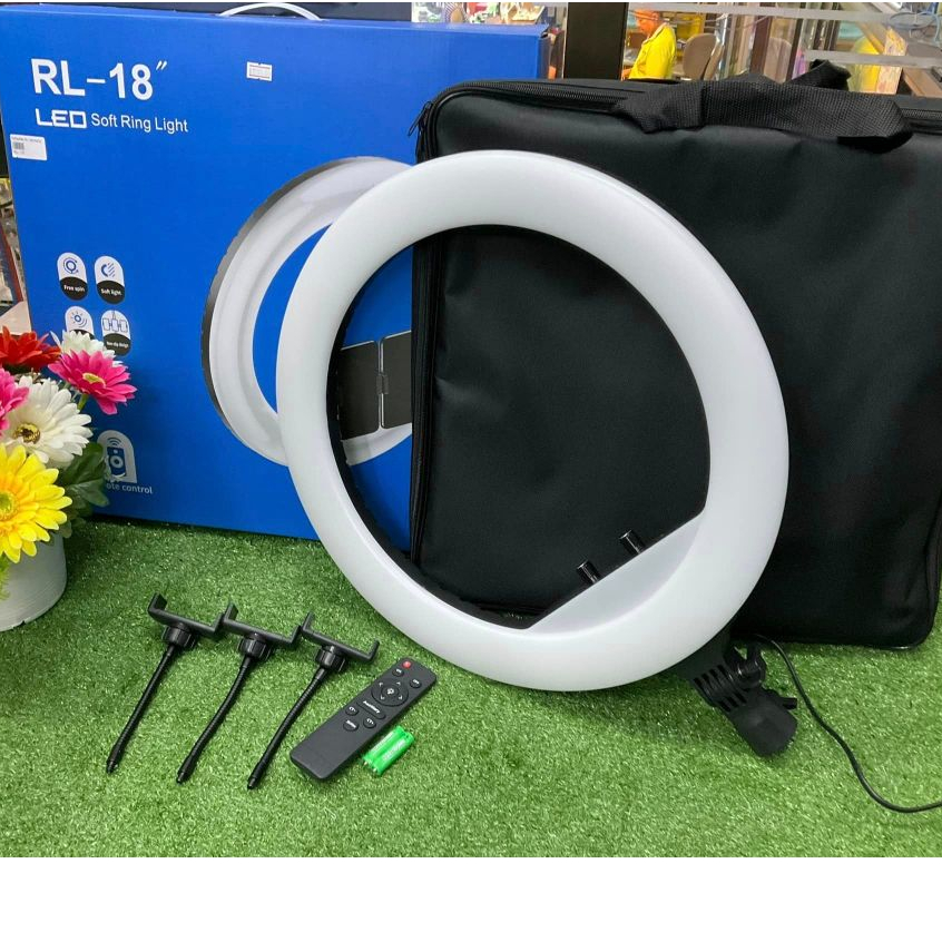 หัวไฟไลฟ์สด LED Soft Ring Light RL-18 ปรับสีส้ม-ขาว และความแรงแสงได้ตามต้องการ.แถมกระเป๋า ที่จับ ...