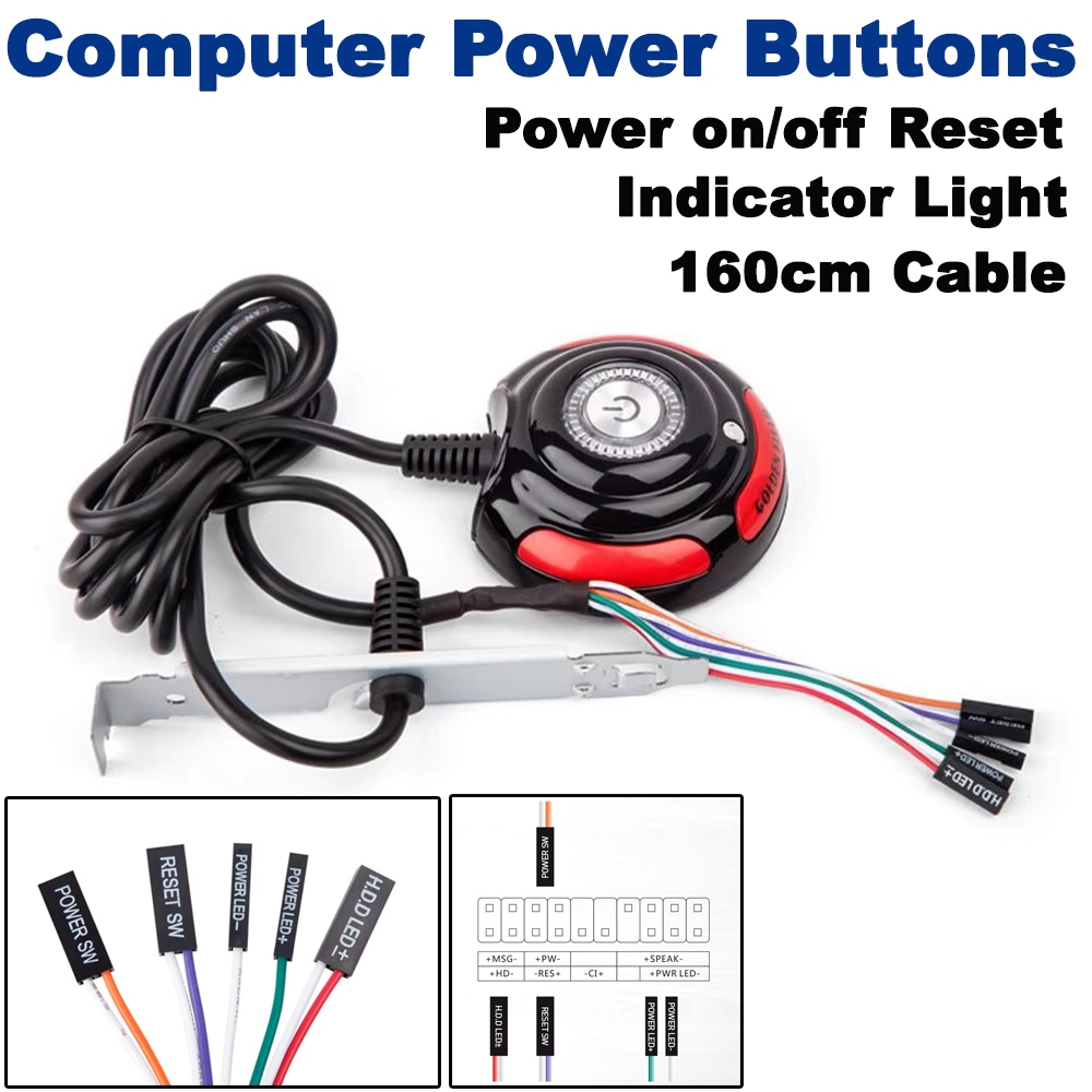 Computer Switch Power Supply on/off Reset HDD Push Round big Button ...