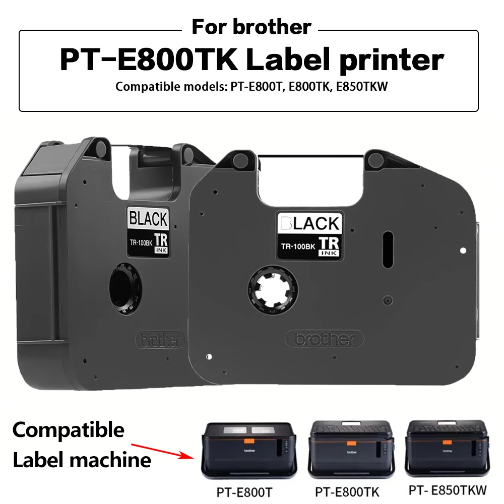 เทปป้ายชื่อเข้ากันได้สีดำ PT-100BK 1ชิ้น TR-100BK น้องชายเครื่องพิมพ์ริบบิ้น TP-E800T E850TKW ...