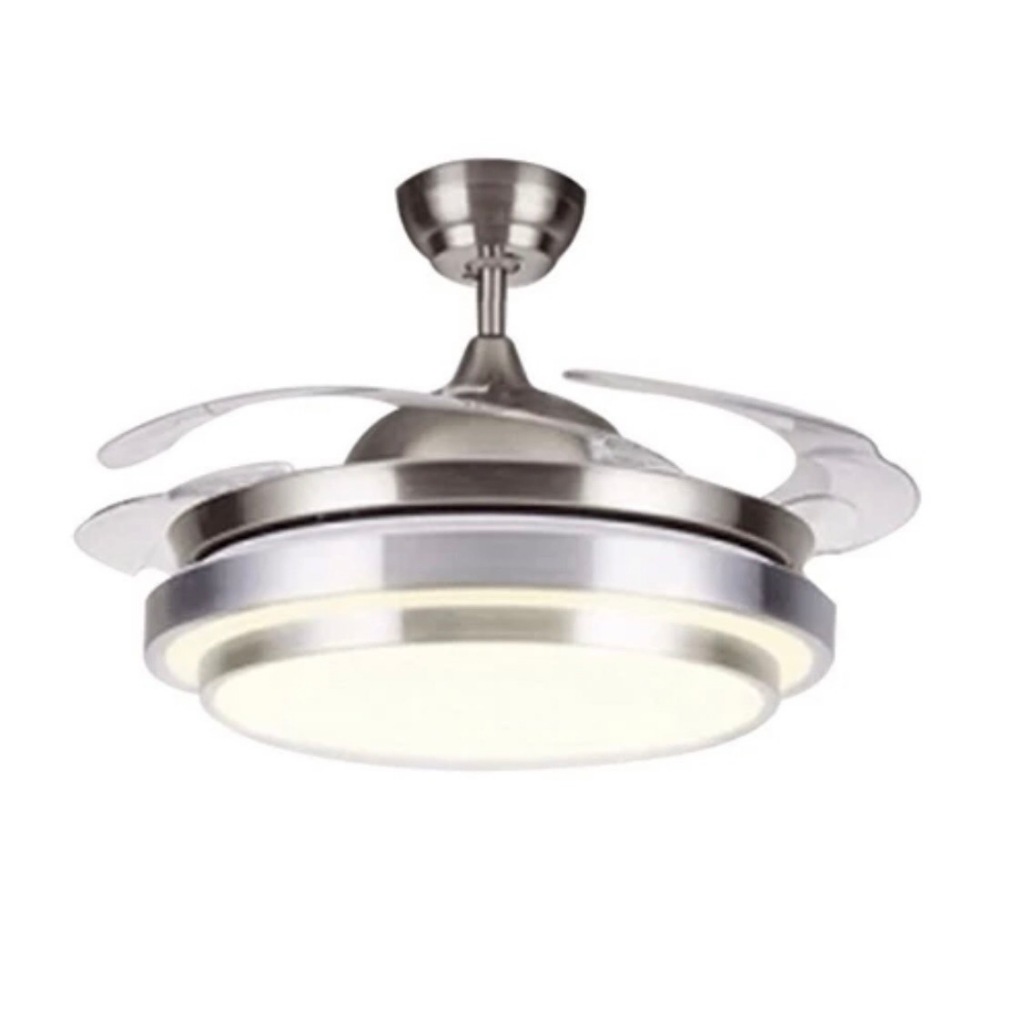 ยี่ห้อ EILON โคมไฟพัดลมเพดาน LED 2x36W 4 ใบพัดพับได้ 42 มีรีโมท ปรับได้ 3 แสง รุ่น 8001 สีเงิน ...