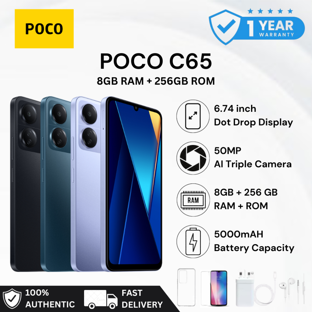POCO C65 8GB+256GB ชิปเซ็ตอันทรงพลัง กล้อง MediaTek Helio G85 3 50MP ...