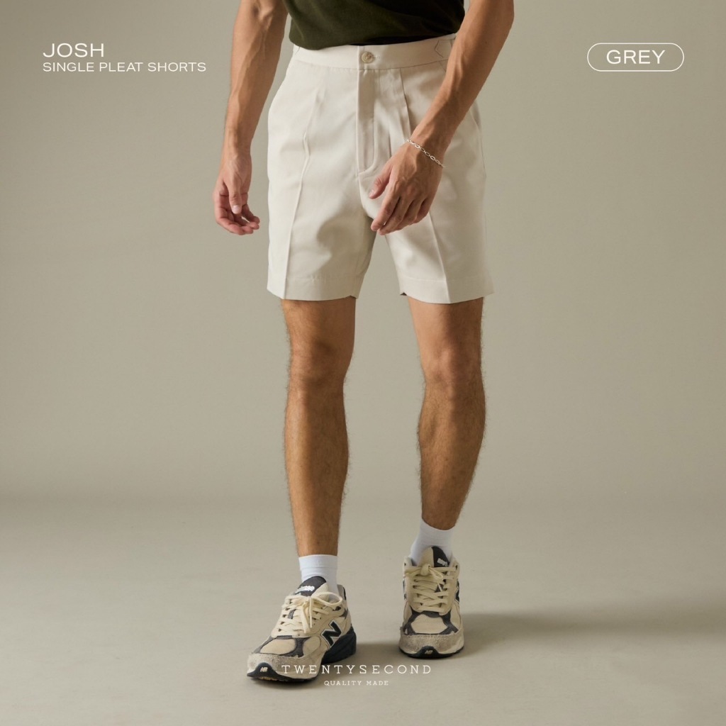 TWENTYSECOND กางเกงขาสั้น ผ้าคอตต้อน ทรงเอวสูง รุ่น Josh single pleat ...