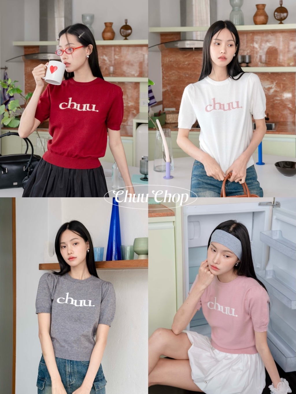 25.12ใช้โค้ด(25DD150)ลดสูงสุด150.-chuuchop(C8363)Marshmallow knit top เสื้อไหมพรมแขนสั้นปัก CHUU ...
