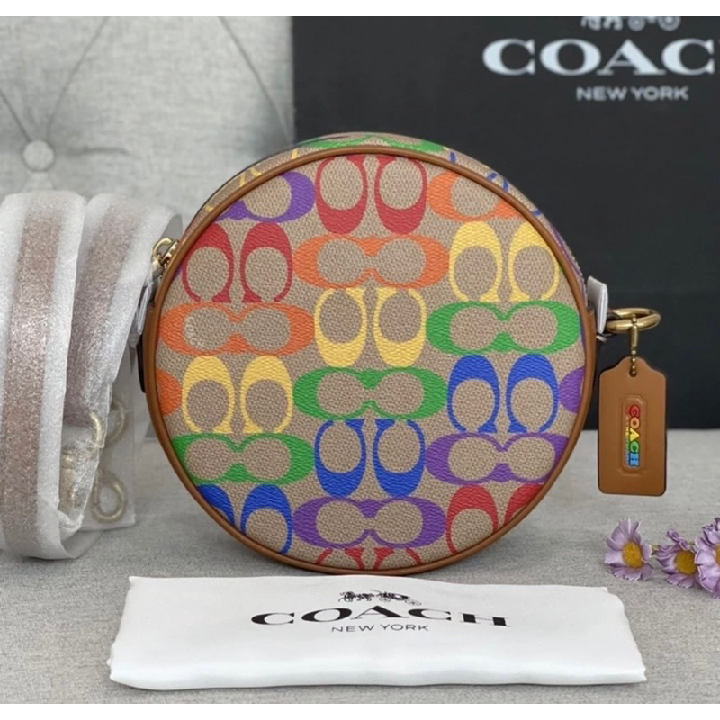 ลิมิเตดหายาก Coach 708 Coach Coach Circle Crossbody In Rainbow | Shopee ...