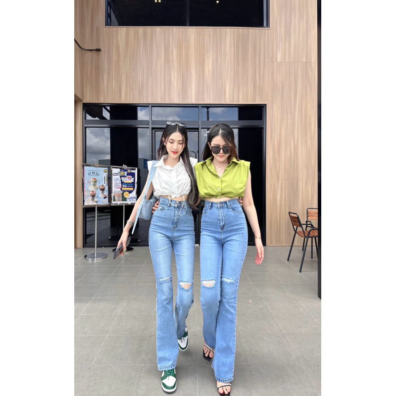 ขาม้ากลางแต่งขาดเข่า ผ้ายืด เอวสูง(ป้ายFAHSU) | Shopee Thailand