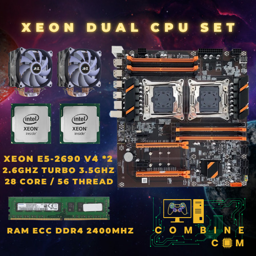 ชุดคอม 2 ซีพียู 28คอร์ 56เทรด / Xeon E5-2690 V4 X2 + MB X99 Dual CPU + Ram ECC DDR4 + Sink 6ท่อ ...