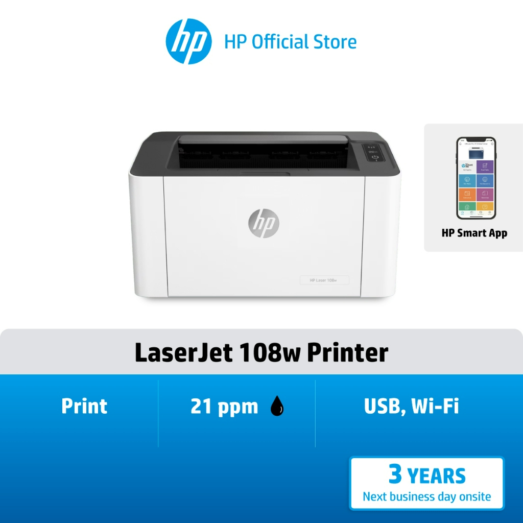 HP Laser Printer 108w | 108A Black & White Printer | A4 | Print only | 3 Yrs | Shopee Thailand