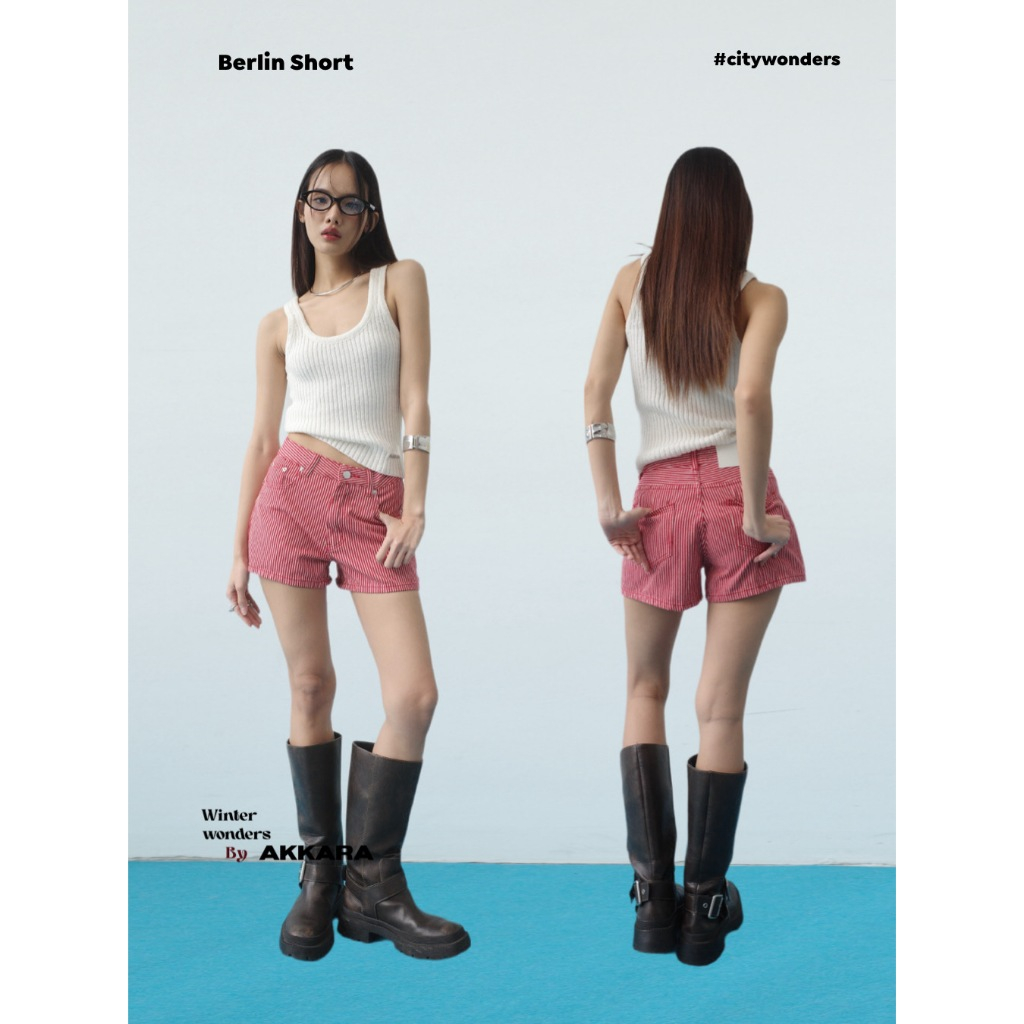 Akkara Studio - Berlin Short กางเกงขาสั้นลายริ้ว ทรงสวย | Shopee Thailand