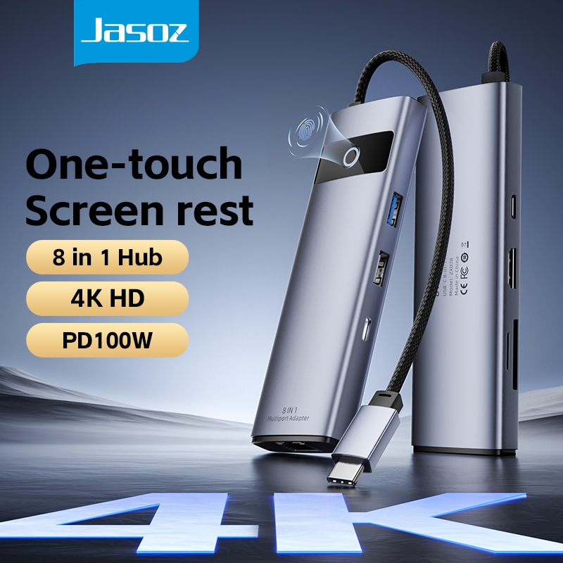 ⚡COD⚡Jasoz 8 in 1 USB Type C Hub Adapter อะแดปเตอร์ฮับ USB C เป็น USB 3 ...