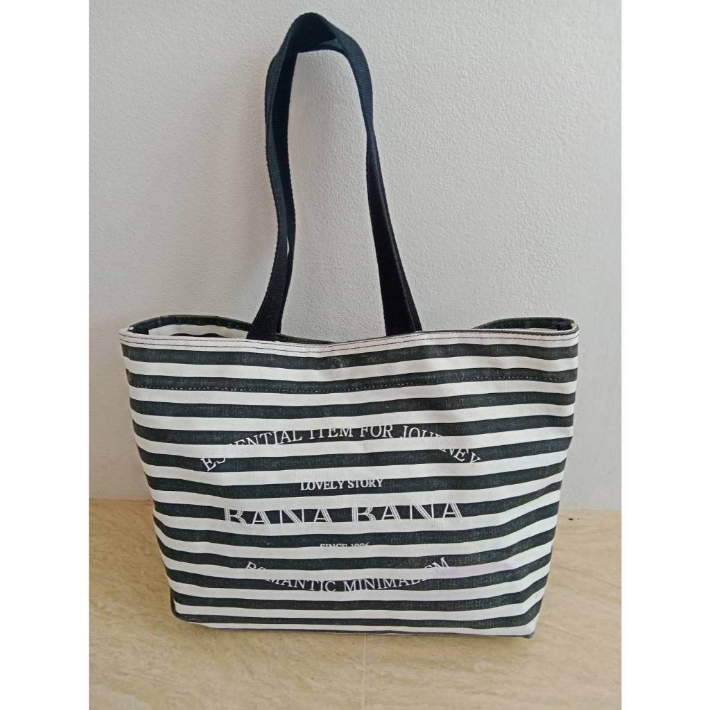 BANABANA กระเป๋าช้อปปิ้งลายขาวดำชนาด12x16นิ้ววัสดุแคนวาสเคลือบด้านใน ...