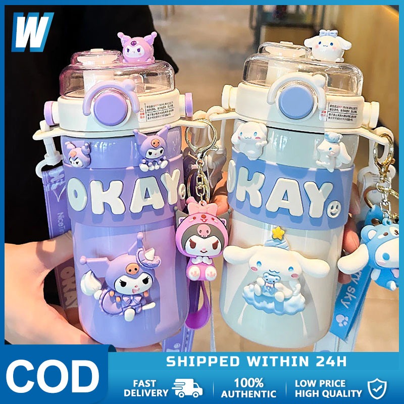 Sanrio แก้วสแตนเลส Kuromi ขวดน้ําเก็บความเย น่ารัก ของขวัญ ฝา2หัว สแตนเลส316 520ml กระติกน้ำพกพา ...