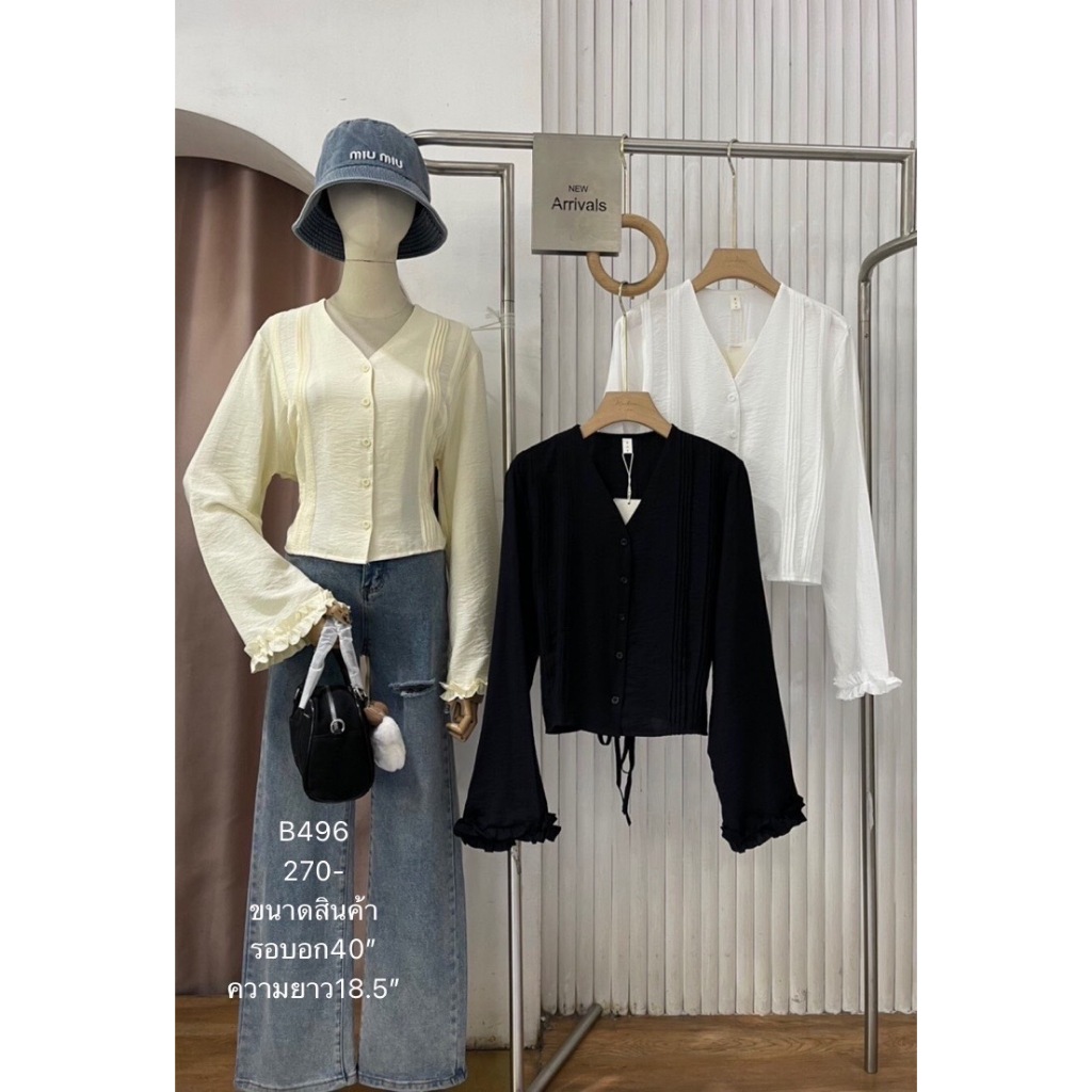 [พิมพ์โค้ด SISDEC ลด 60.- ] B496 เสื้อแขนยาวติดกระดุมลงผ้าสวยมากกก ดีเทลเรียบเก๋ ตีเกตจีบหน้า ...