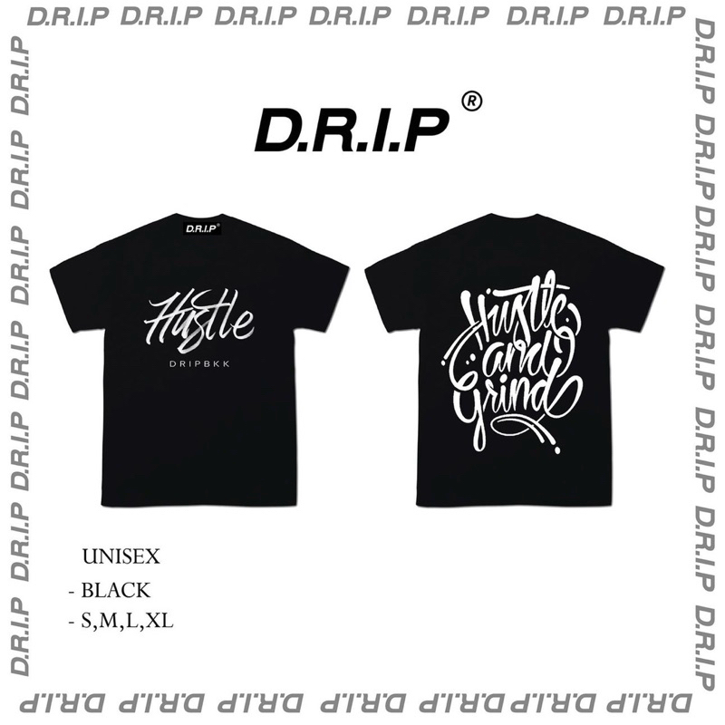 เสื้อยืดเเขนสั้นเเบรนด์ Drip T-Shirt รุ่นHUSTLE UNISEXใส่ได้ทั้งชาย ...