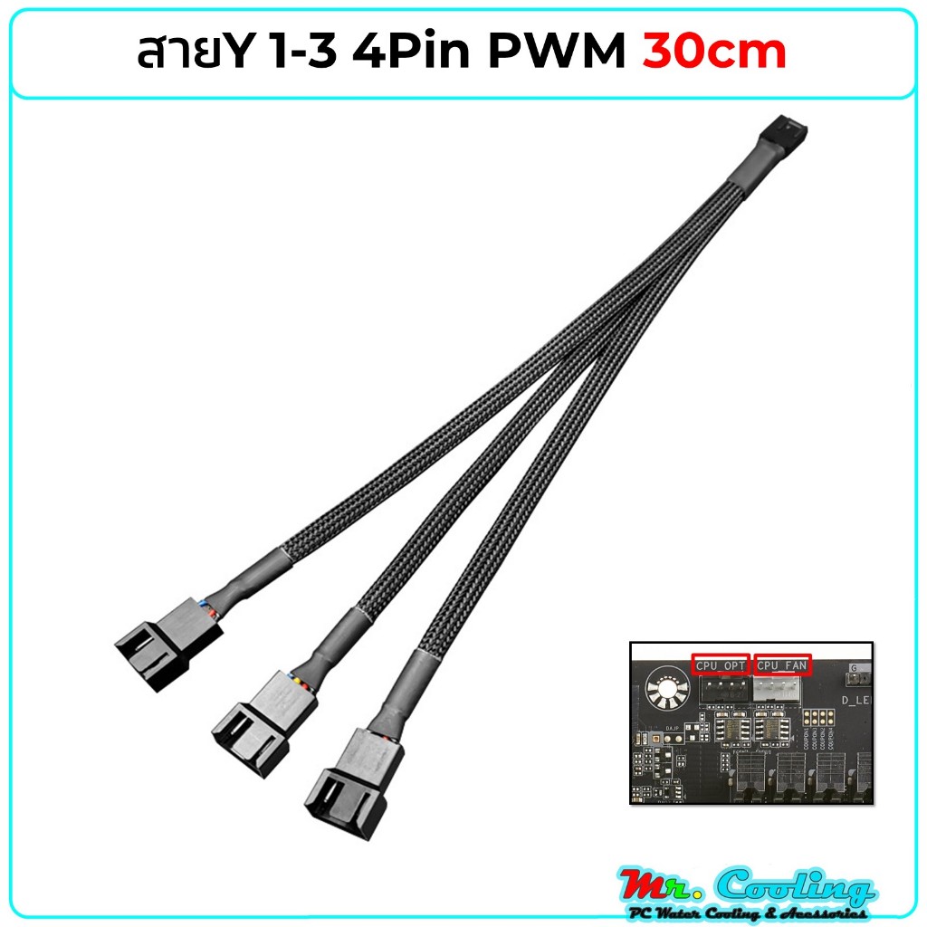 สายY 4Pin PWM 1-3 ต่อขยายเพิ่มหัว CPU_Fan, Sys_Fan, CPU_OPT หุ้มสายถัก ...