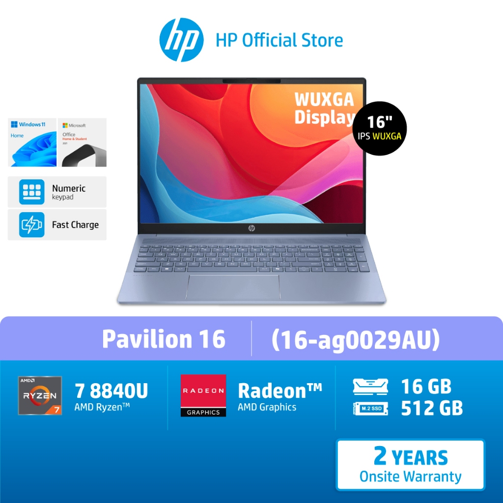 HP Pavilion 16 inch Laptop 16-ag0029AU , Blue/ 7 8840U / AMD Ryzen 7 / ...