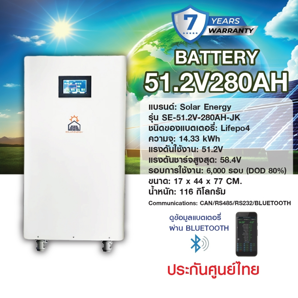 BATTERY SOLAR ENERGY 51.2V 280AH สำหรับ INVERTER รับประกันศูนย์ในไทย 7 ...