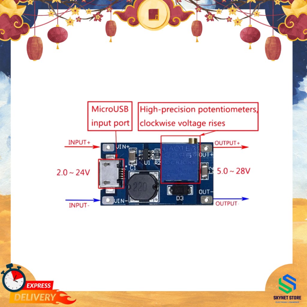 MT3608 (USB) DC-DC Step Up Power Apply Module Booster Power Module MAX output 28V 2A | Shopee ...