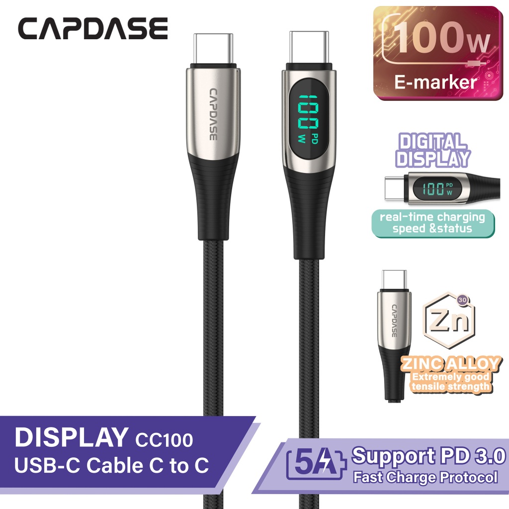CAPDASE Display-CC100 USB-C To USB C Sync and Charge Cable 1.2M Digital ...