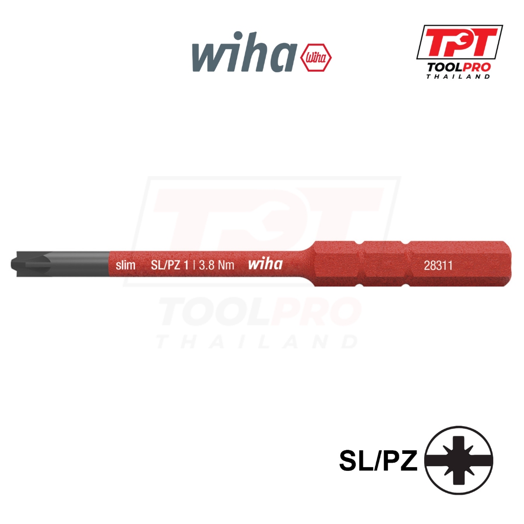 Wiha ดอกไขควง slimBit electric bit VDE, PlusMinus Pozidrive (SL/PZ1 ...